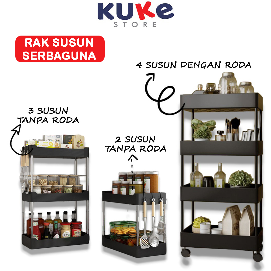 Jual KUKE Rak Susun Dapur Square/ Rak Kosmetik/Rak Dapur Dengan Roda 4 ...