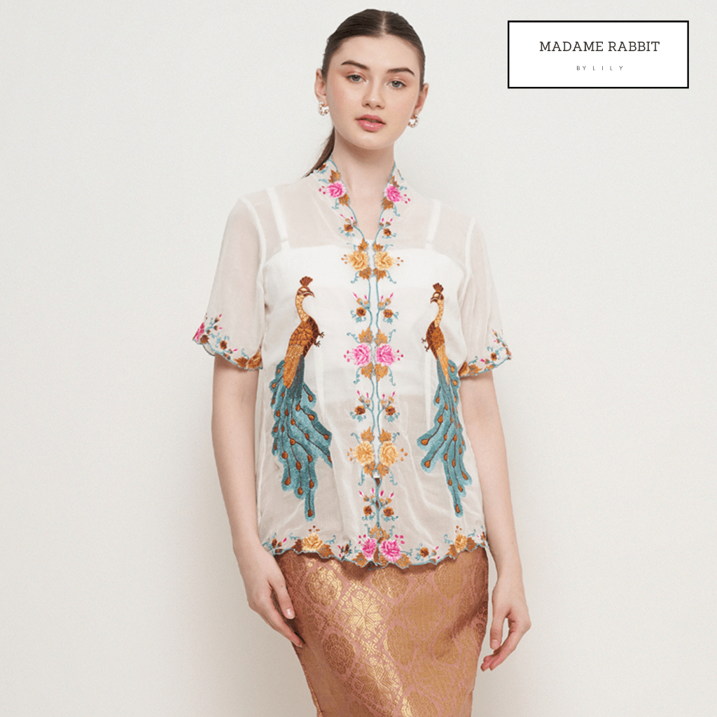 Jual Kebaya Katun Putih Madame Rabbit Bordir Peacock Baju Pesta Halus ...