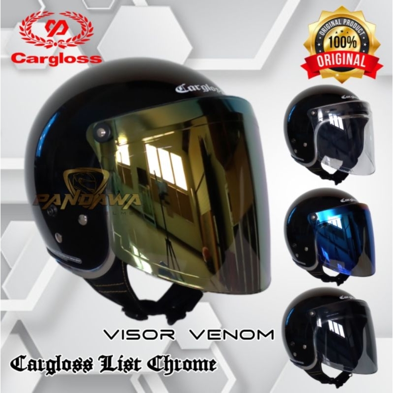 Jual HELM CARGLOSS CFM LIST CHROME HITAM GLOSS VISOR VENOM 100% ...