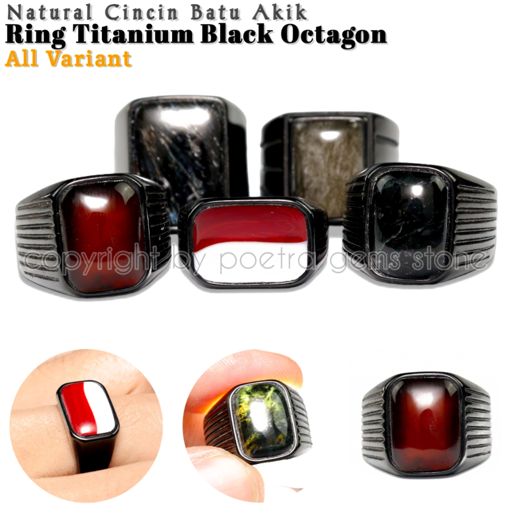 Jual Cincin Titanium Hitam Natural Batu akik Kotak Octagon Minimalis ...