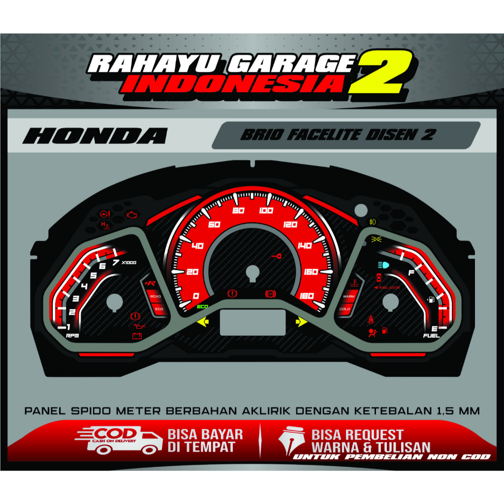 Jual papan speedometer custom brio facelite design 2 panel spido meter ...