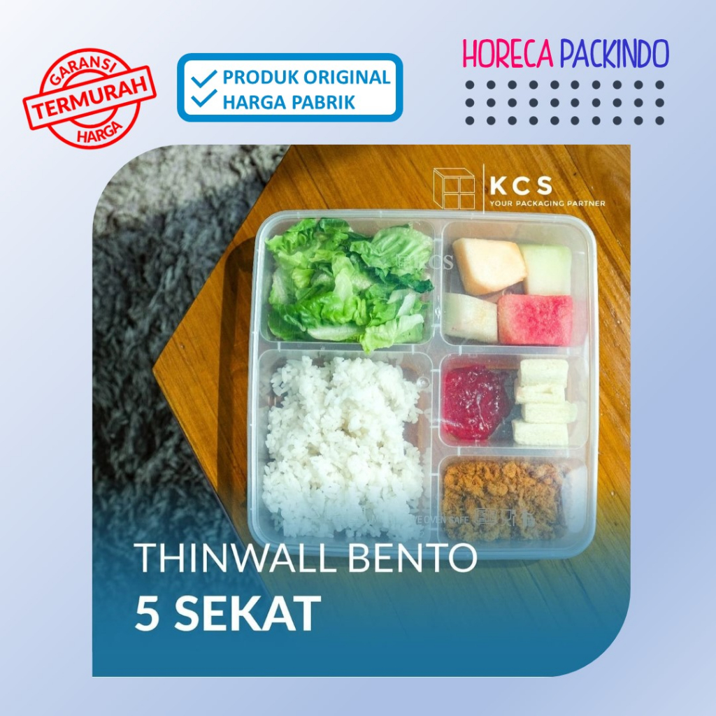 Jual Thinwall Square Sekat 5 + Tutup Datar / Bento Plastik KCS Pack ...
