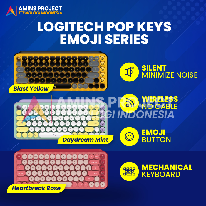 Jual Logitech POP KEYS Emoji Wireless Keyboard Mechanical Compact ...