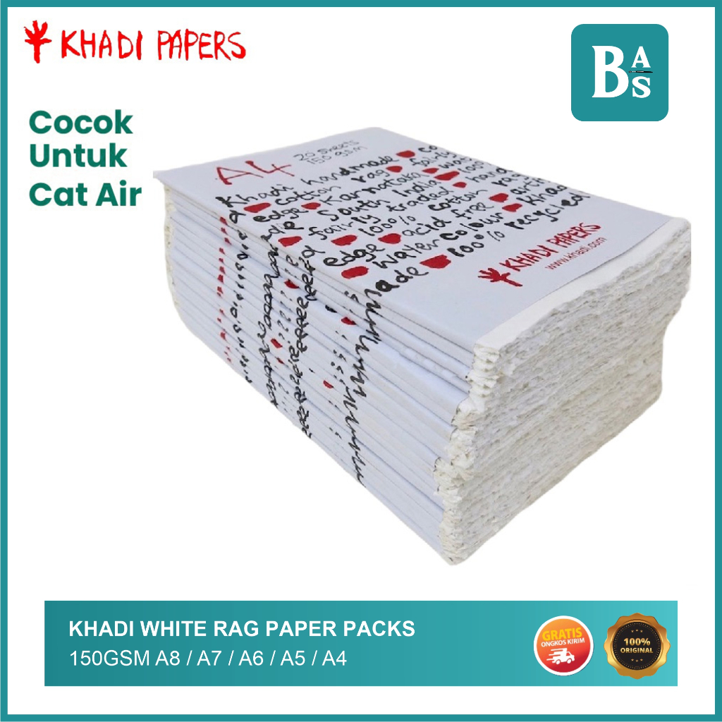 Jual Khadi White Rag Paper Packs 150g A8 / A7 / A6 / A5 / A4 | Shopee ...