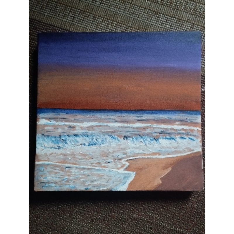 Jual lukisan kanvas aesthetic 20x20 model : laut pantai di sore hari ...