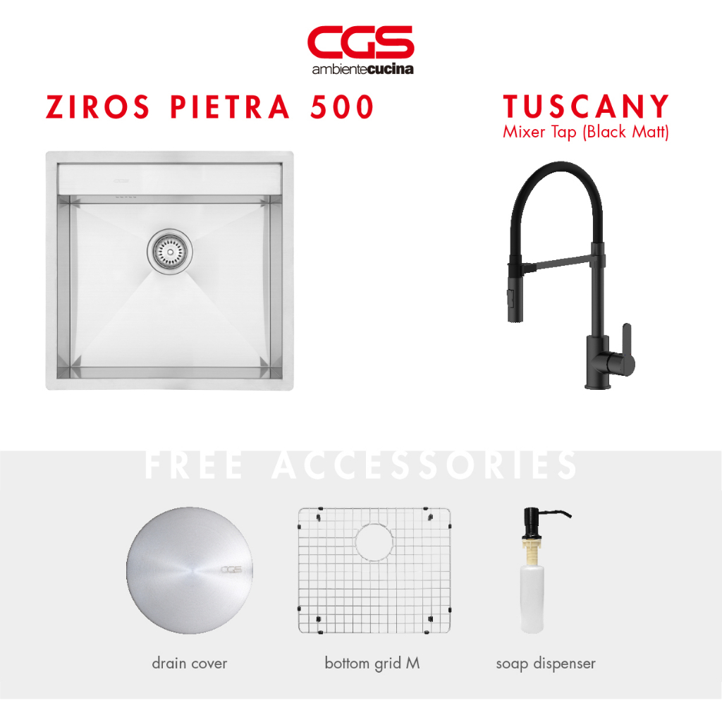 Jual Paket CGS Ziros Pietra 500 Kitchen Sink + CGS Tuscany Pull Down ...
