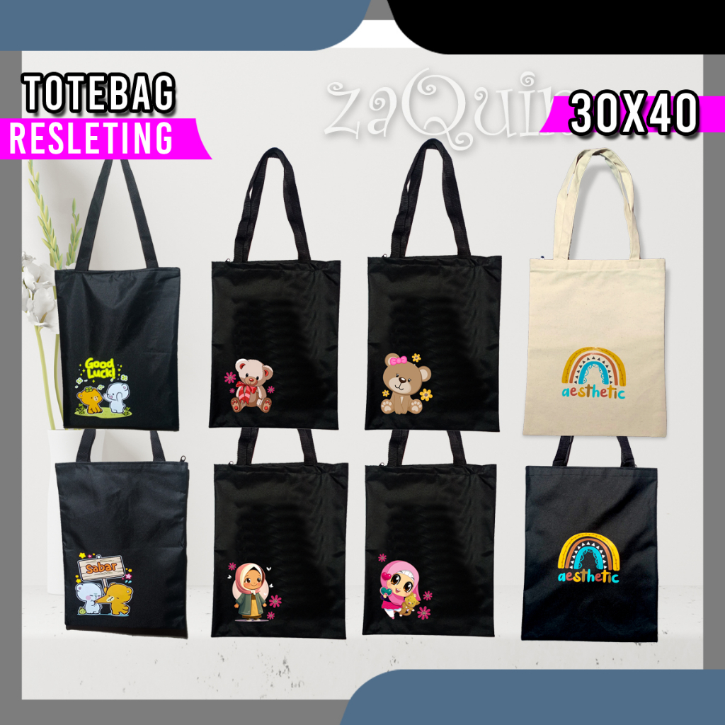 Jual Tas Tote Bag Totebag Mockup Resleting Hitam Dan Krem Kanvas Dinir ...