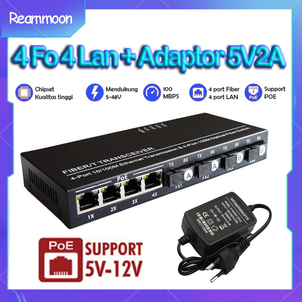 Jual 【POE】Media Converter 4 Fo 4 Lan AABB Konverter Fo 4 Port HTB Fiber Optic 10/100 Mpbs Rj45 ...