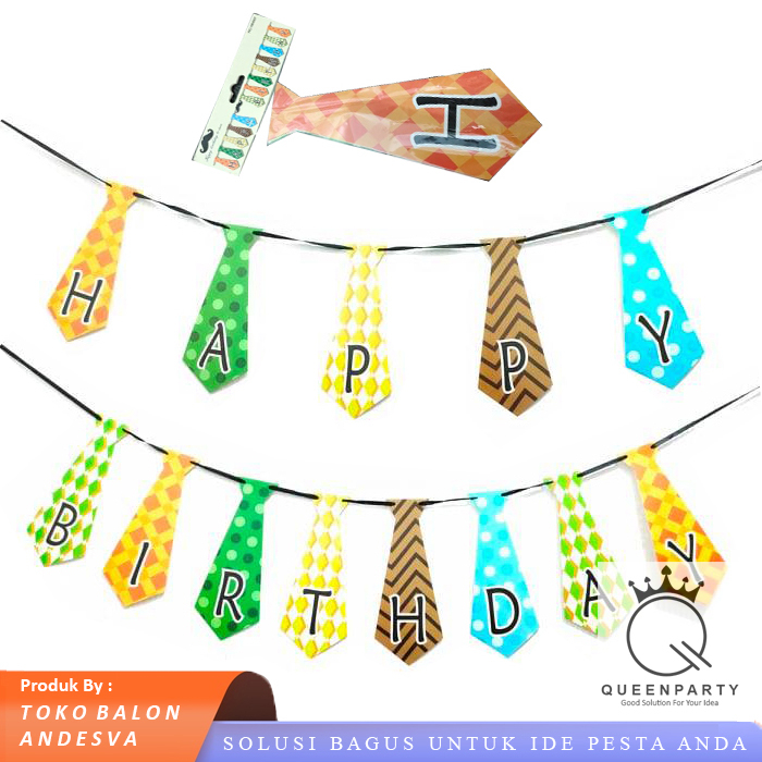 Jual Banner HBD dasi rainbow / banner model dasi hbd warna warni ...