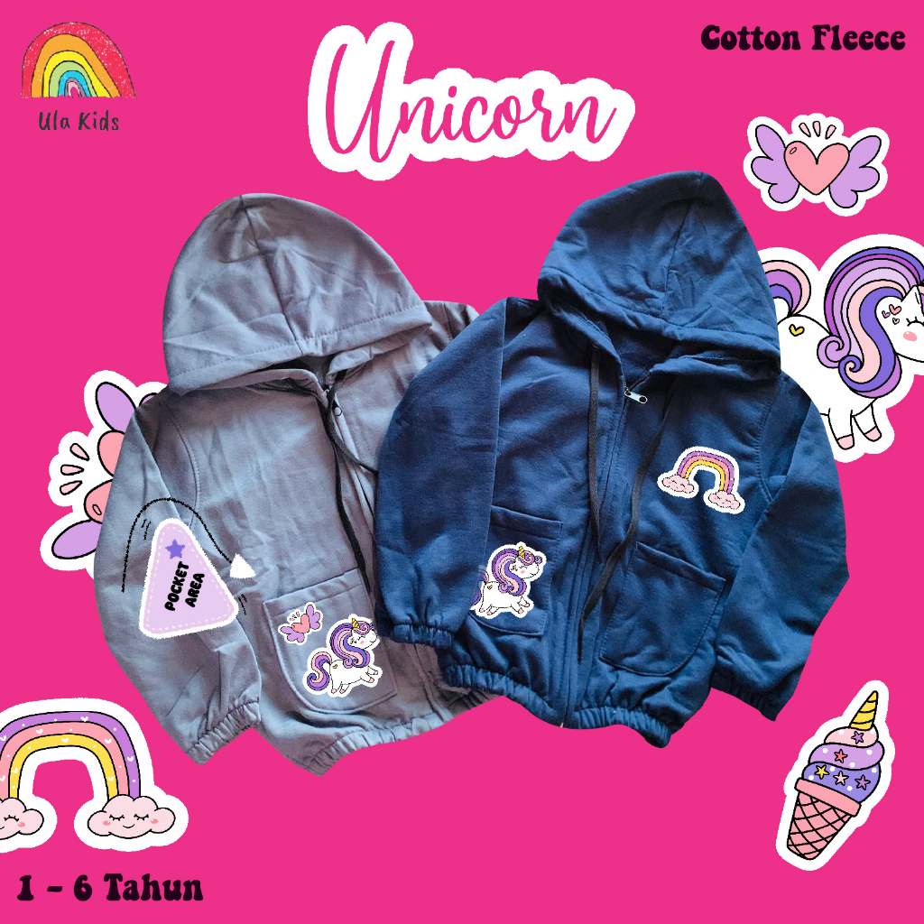 Jual Jacket Zipper Pocket Anak Ula Kids 1 - 6 Tahun Lovely Unicorn ...
