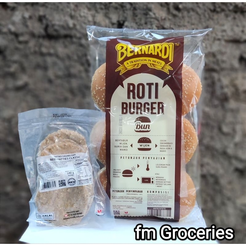Jual Paket roti burger wijen Bernardi + beef patties bernardi Frozen ...