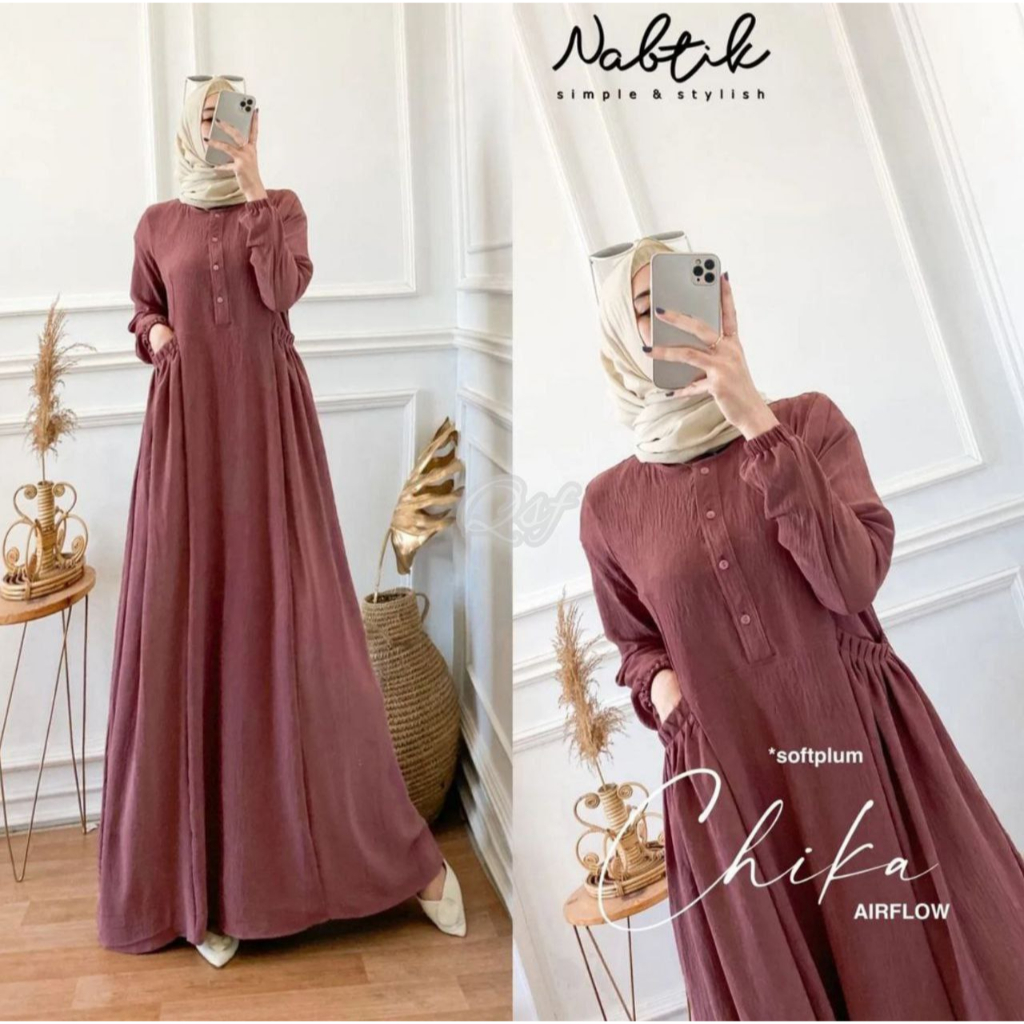 Jual Gamis Cika Bahan Crinkle Airflow Premium Gamis Elegan Simpel ...