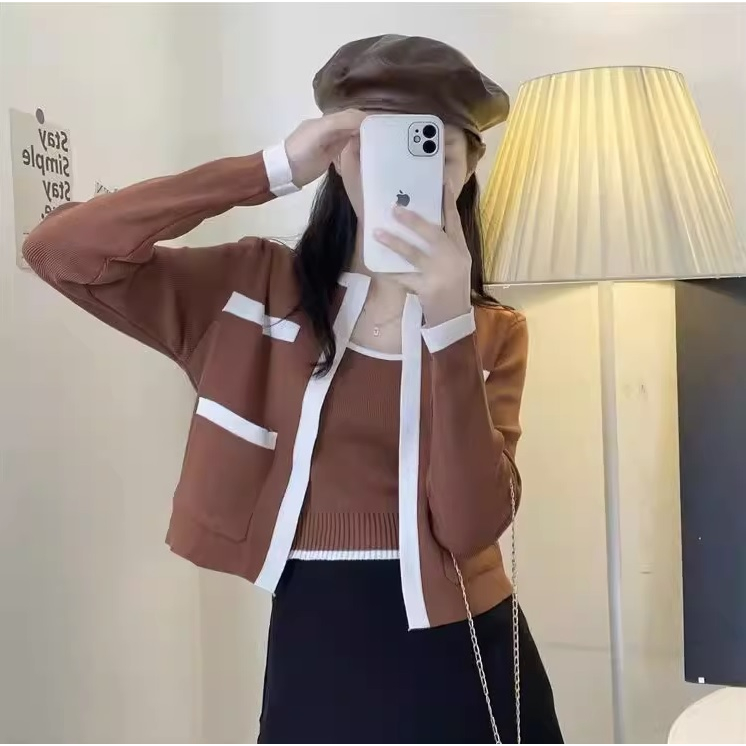 Jual AJWShop WAB Atasan Tanktop Cardigan Set Lengan Panjang Korean Style Kekinian Rajut Import ...