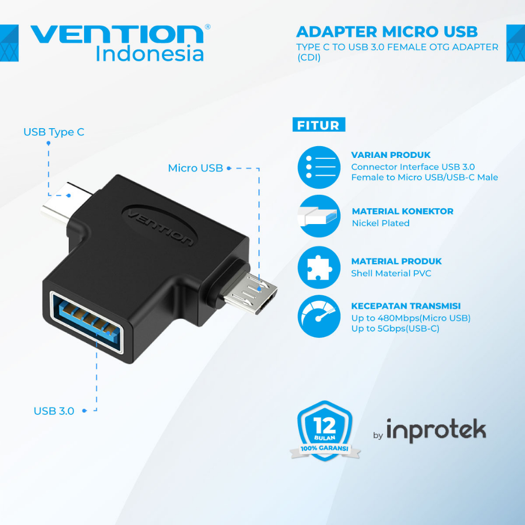 Jual Vention Adapter Micro USB Type-C to USB 3.0 Female OTG Adapter CDI ...