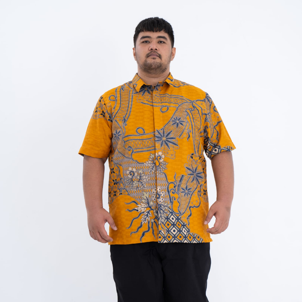 Jual Kemeja Batik Jumbo Big Size Pria Laki Cowok Lengan Pendek Bahan Doby Warna Mustard Bunga ...