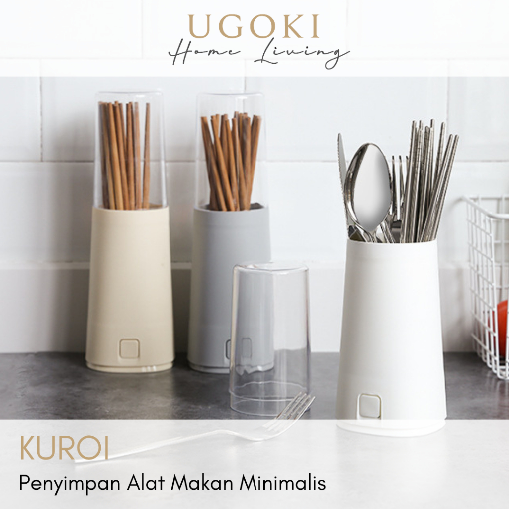 Jual |UGOKI| KUROI Wadah Storage Alat Makan Estetis Wadah Simpan Sendok ...