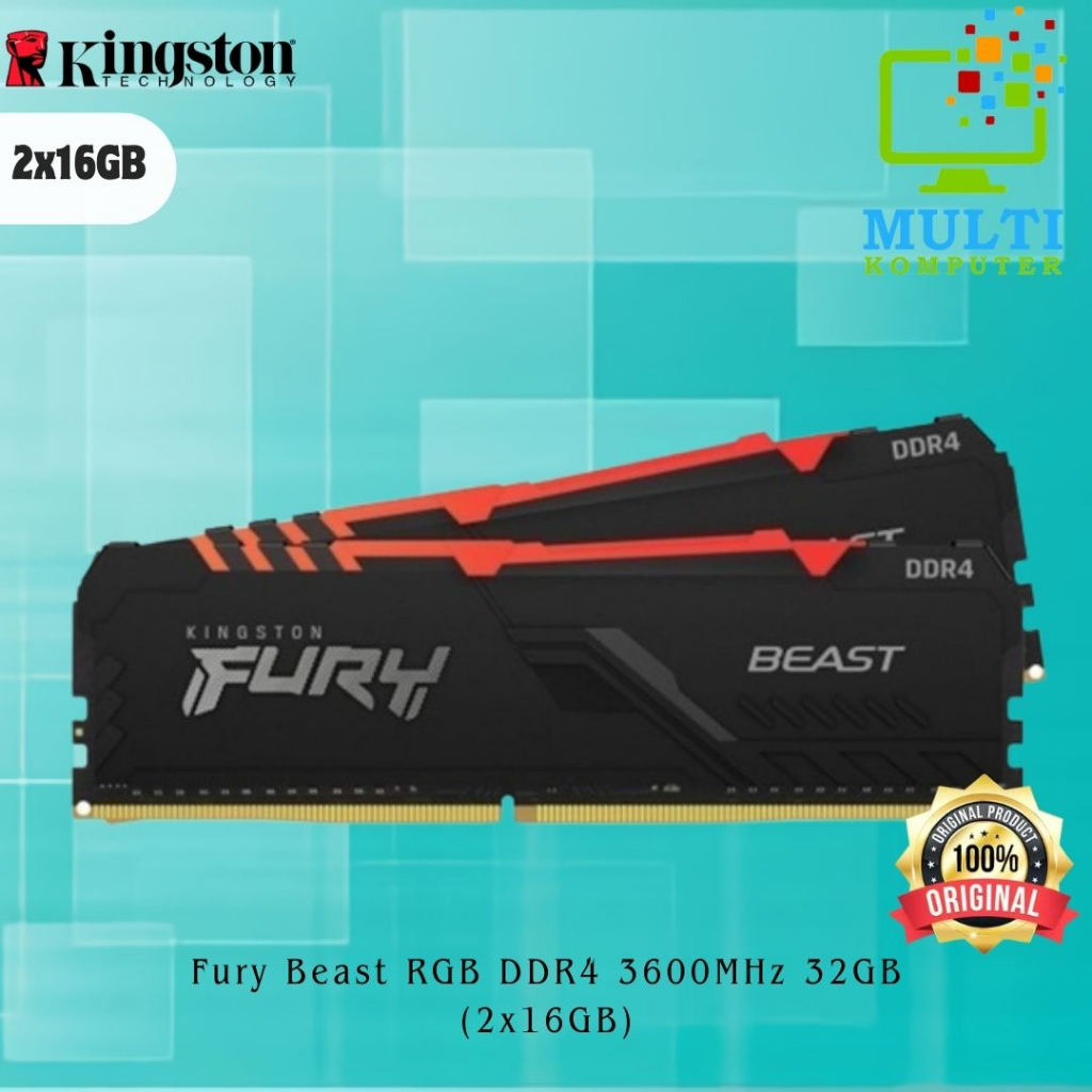 Jual Kingston Fury Beast RGB DDR4 3600MHz 32GB (2x16GB) - KF436C18BBAK2/32 | Shopee Indonesia