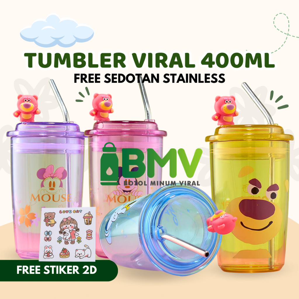 Jual Tumbler Minum Aesthetic Karakter Sedotan Viral 400 ml | Shopee ...