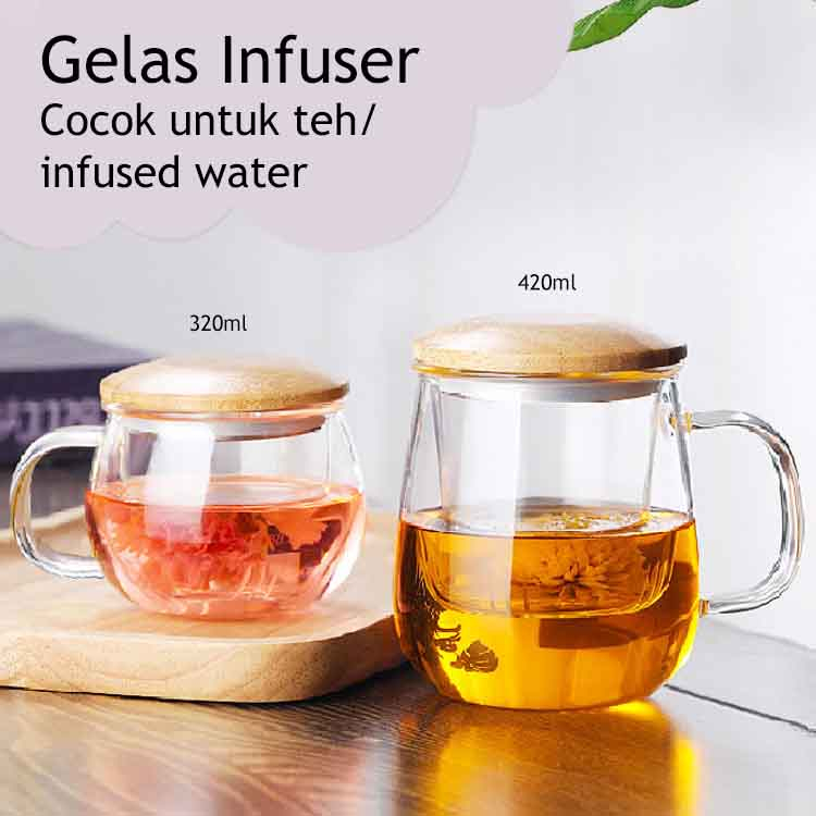 Jual Cangkir Teh Kaca dengan Penyaring 320/420ml - Infuser Cup Filter 320 - 420 ml - Gelas ...