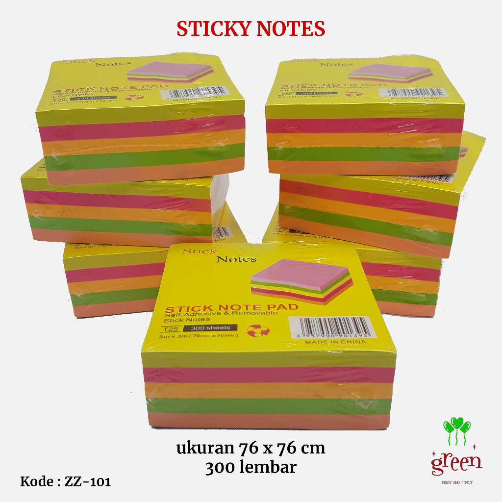 Jual Sticky notes 300 lembar 7,6 x 7,6 cm Memo Stick Memo Kertas memo ...