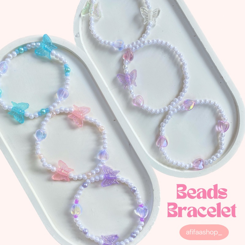 Jual Beads Bracelet pearl butterfly/ Beads Bracelet manik Korea kupu-kupu/Beads Bracelet pearl ...