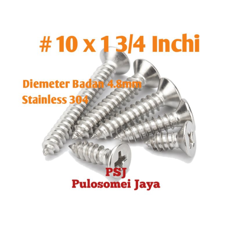 Jual Sekrup Tapping Stainless 10 x 1 3/4 / Tapping FH Stainless 304 ...