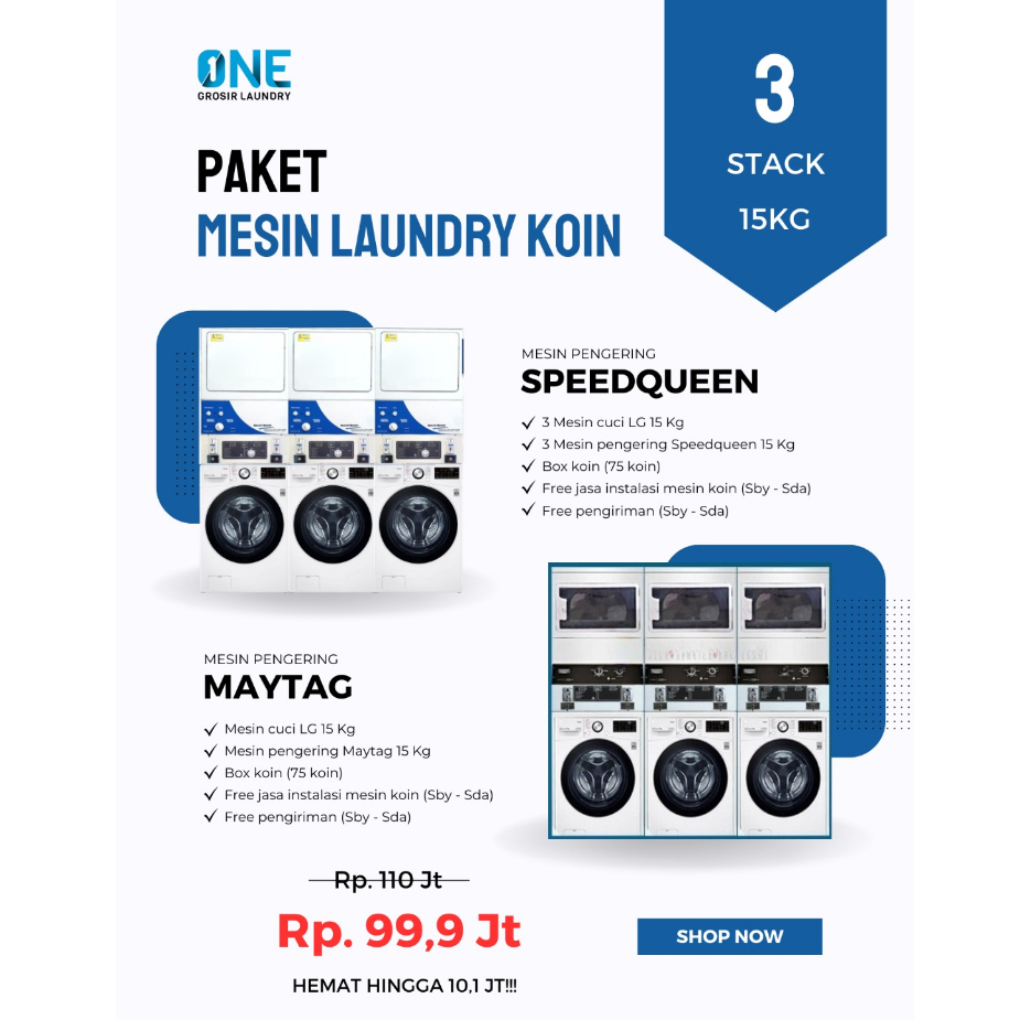 Jual Paket Mesin Laundry Koin 3 Stack | Shopee Indonesia