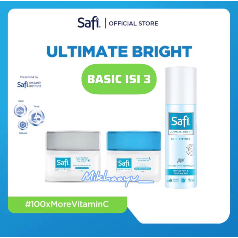 Jual Safi Ultimate Bright Day Cream SPF 20 PA++ 25gr + Night Cream 25gr + Skin Refiner 100ml ...