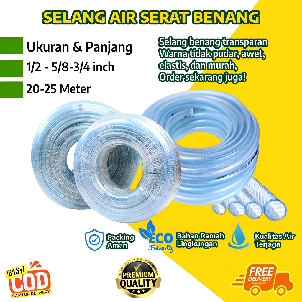 Jual AMINI Selang Air 10 Meter Sampai 25 Meter 1/2 5/8 3/4 Inch Selang Air Serat Benang ...