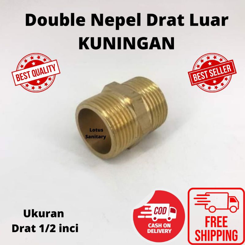 Jual double nepel Kuningan / nipel dobel Drat luar ukuran 1/2" x 0,5 inch fitting pipa / kran ...