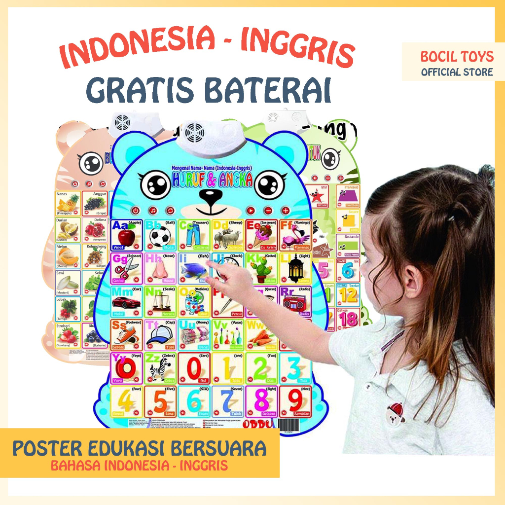 Jual GRATIS BATERAI Poster Edukasi Bersuara Bahasa Indonesia Inggris ...