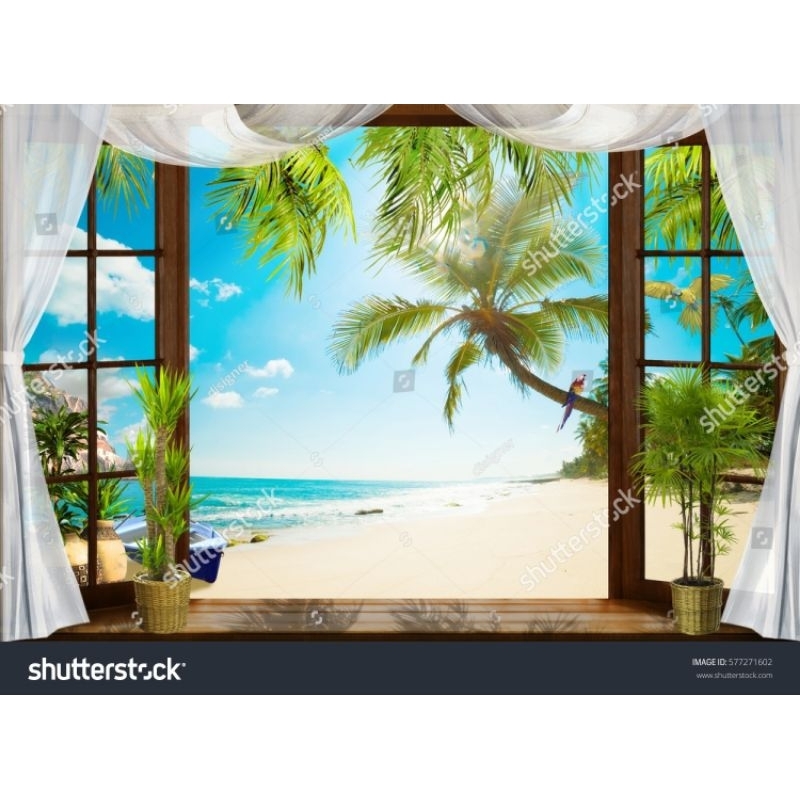 Jual WALLBANER/WALLPAPER 3D CUSTOM JENDELA PANTAI TIRAI PUTIH | Shopee ...