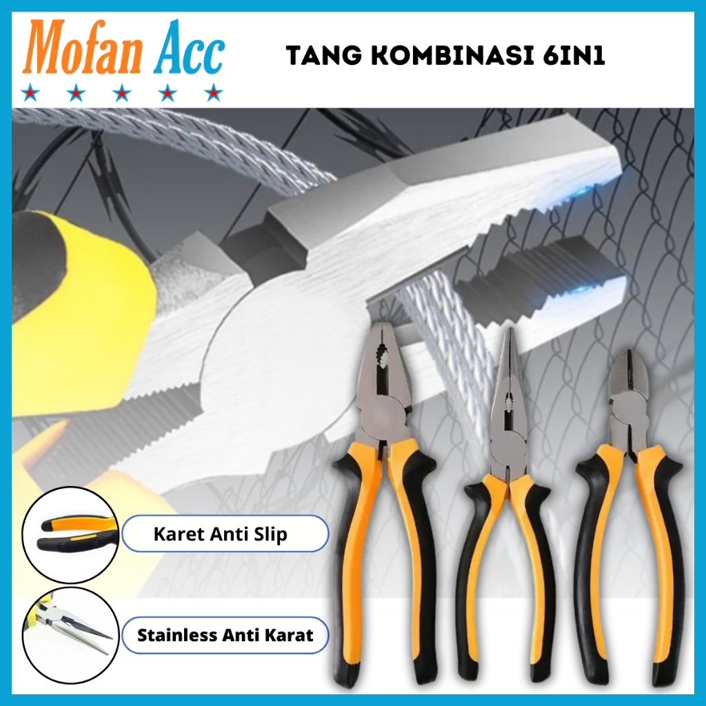 Jual Tang Potong Kombinasi Lancip 6in1 / Wire Cutting Pliers / Alat Perkakas Pembuka Kabel Kawat ...