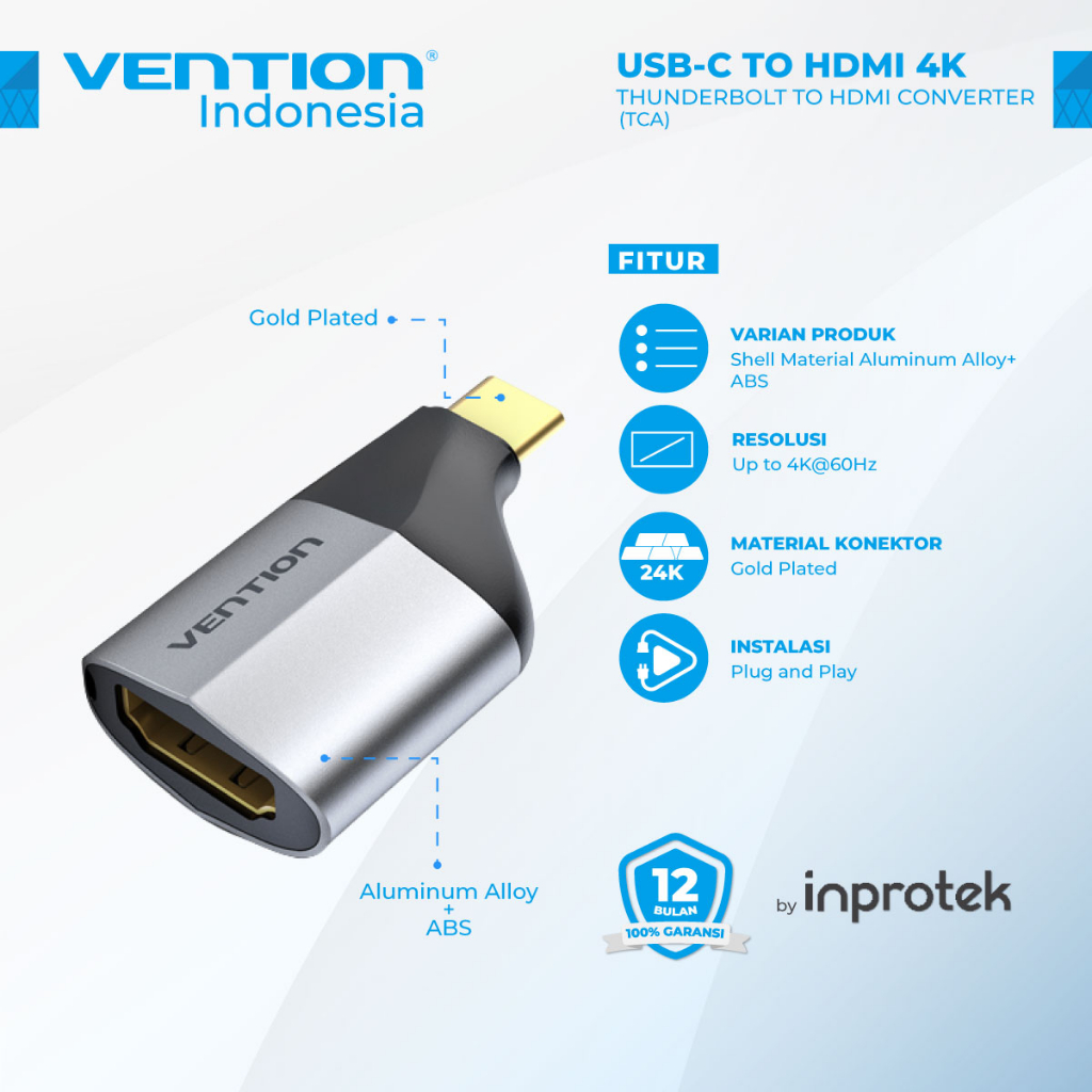 Jual Vention Adaptor USB 3.1 Type-C to HDMI Thunderbolt 4K MACBOOK TCA TCD | Shopee Indonesia