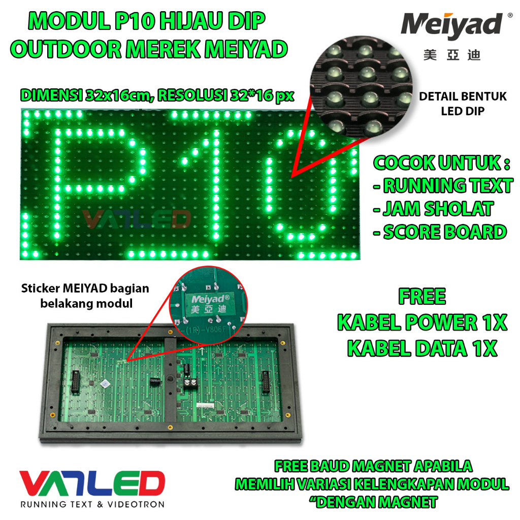 Jual Panel Modul Module Running Text Outdoor P10 Hijau DIP Merk MEIYAD ...