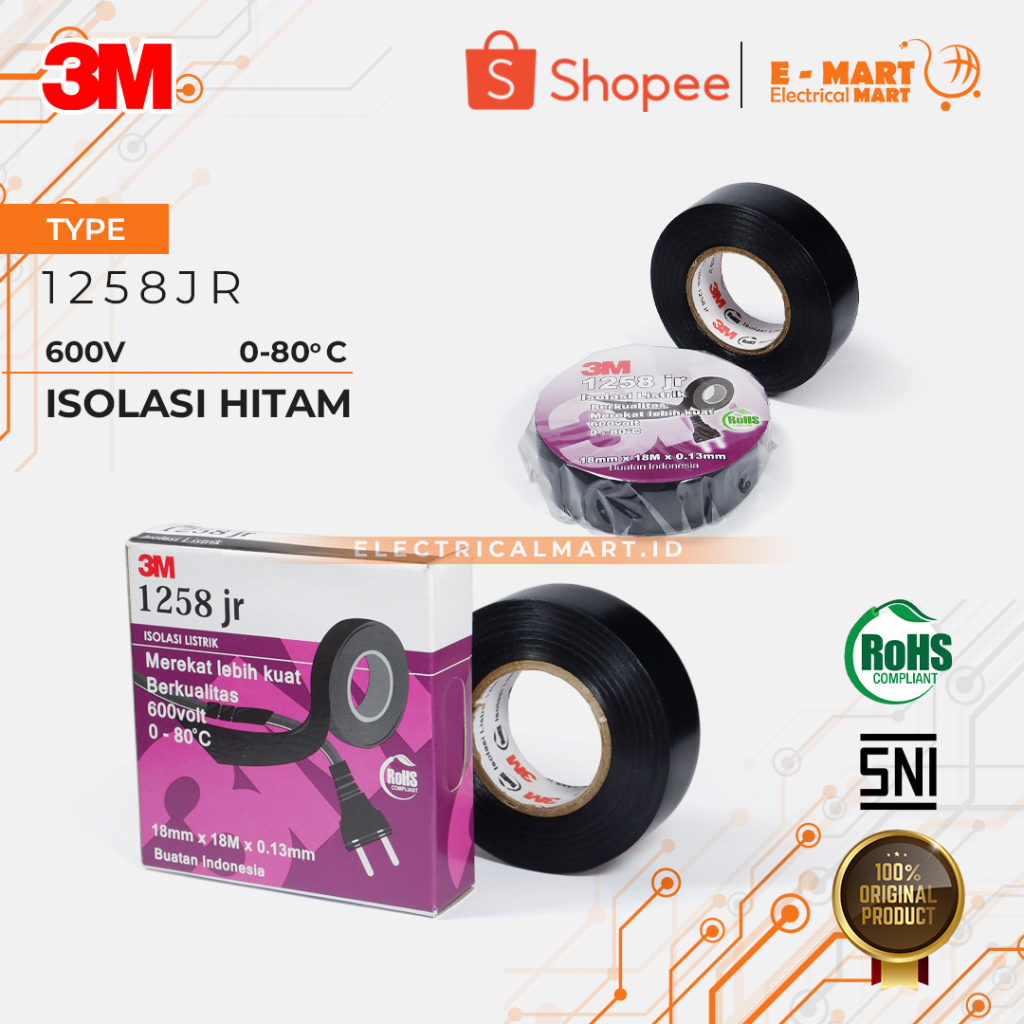 Jual 3M ISOLASI LISTRIK HITAM 150 Pengganti 1258 JR ORI (GROSIR ...