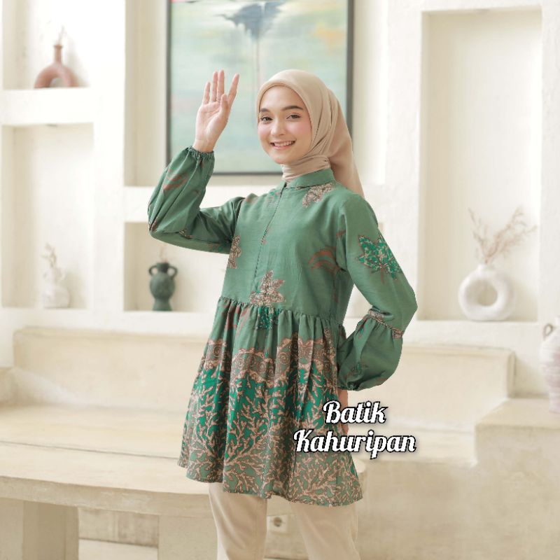 Jual Blouse Batik Wanita Modern Baju Batik Wanita Lengan Balon Motif ...