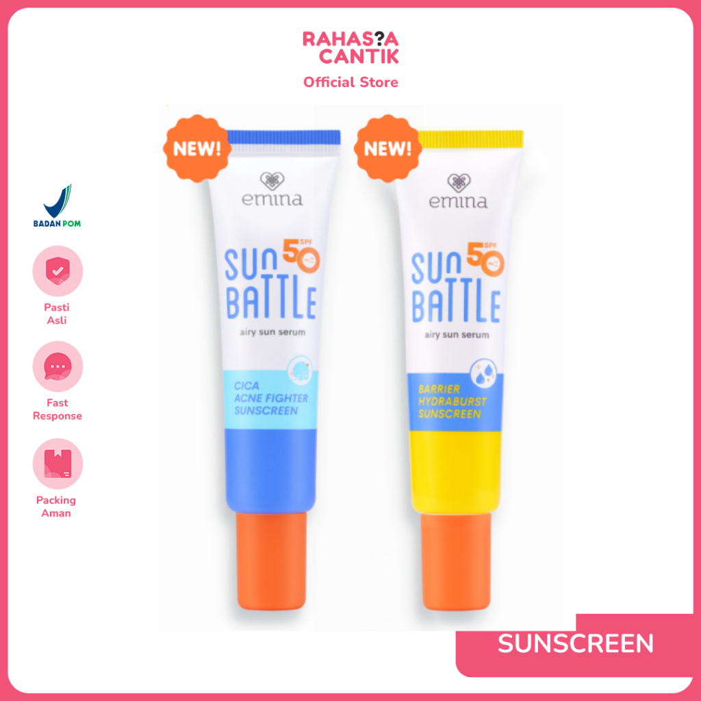 Jual EMINA | Sun Battle Spf 50 Pa++++ Barrier Hydraburst & Cica Acne Fighter | Sunscreen 30ml ...