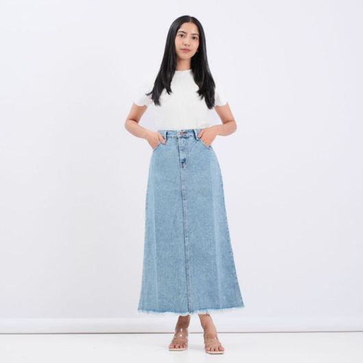 Jual ROK SPAN JEANS SKRIT TERMURAH-ROK PANJANG JEANS KEKINIAN | Shopee ...