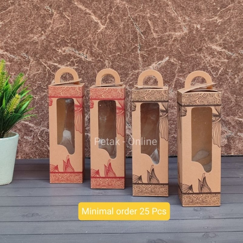 Jual 25 Pcs, Box Kemasan Tumbler/ Botol 6,5 x 20 cm, Box Tenteng Daun ...