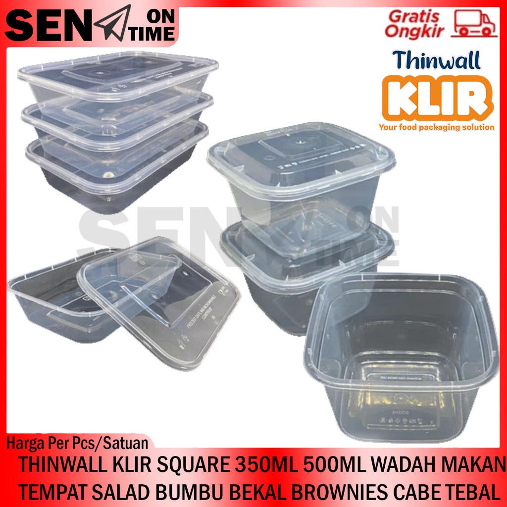 Jual Klir Thinwall Square Box Bening Food gret Bekal Ukuran 350ml 500ml ...