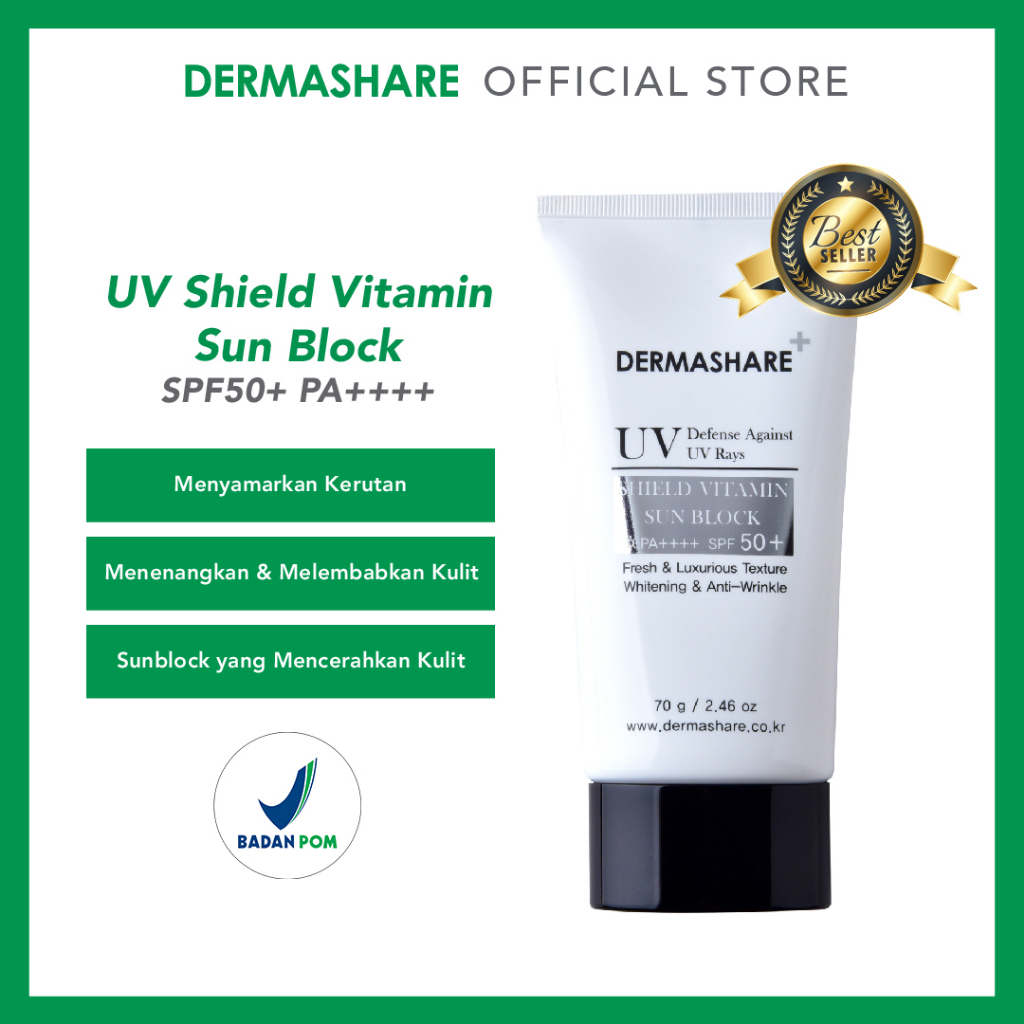 Jual DERMASHARE UV SHIELD VITAMIN SUN BLOCK SPF 50+ PA++++ 70g | Shopee Indonesia