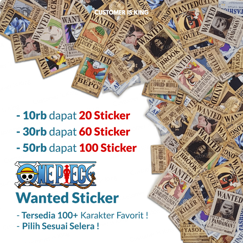 Jual PAKET MURAH Stiker Sticker One Piece Wanted Bounty Poster 100+ Semua Karakter | Shopee ...