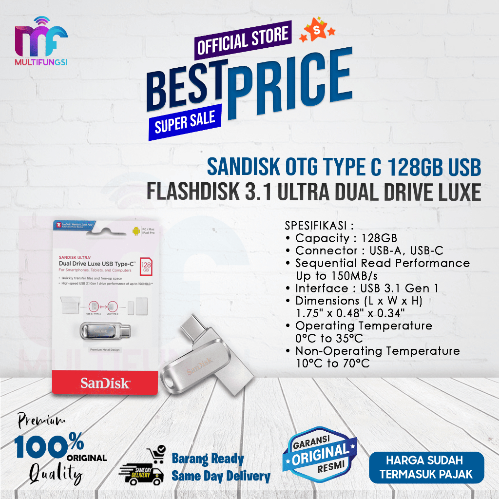 Jual SanDisk OTG Type C 128GB USB FlashDisk 3.1 Ultra Dual Drive Luxe ...