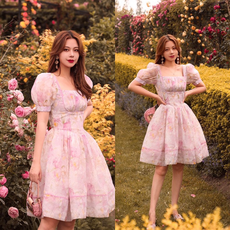 Jual D1391 FAINA KOREAN STYLE FLORAL ORGANZA VINTAGE MINI DRESS BUNGA ...