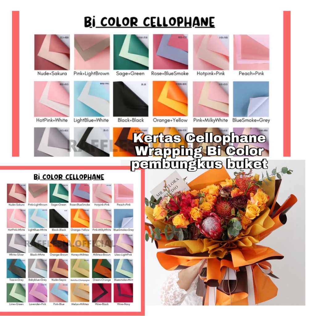 Jual [ 5 LEMBAR ] KERTAS FLOWER WRAPPING CELLOPHANE PAPER BI COLOR DUA ...