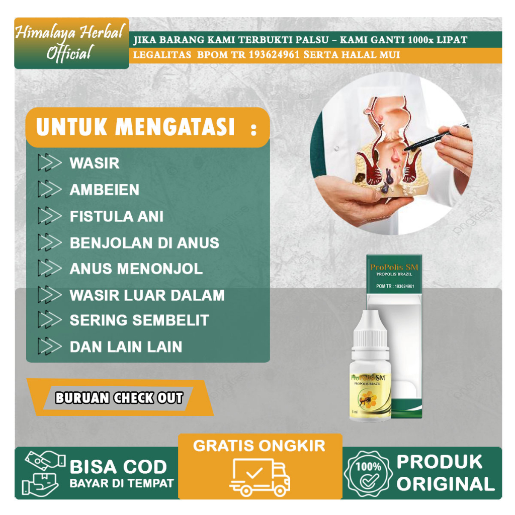 Jual Obat Wasir Ambeien Stadium 4 Benjolan Anus Sembelit Susah Bab Berdarah Herbal Propolis SM ...