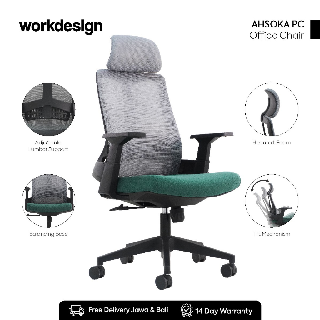 Jual Workdesign - Ahsoka PC Kursi Kantor / Kursi Kerja Ergonomis dengan Sandaran Kepala dan ...