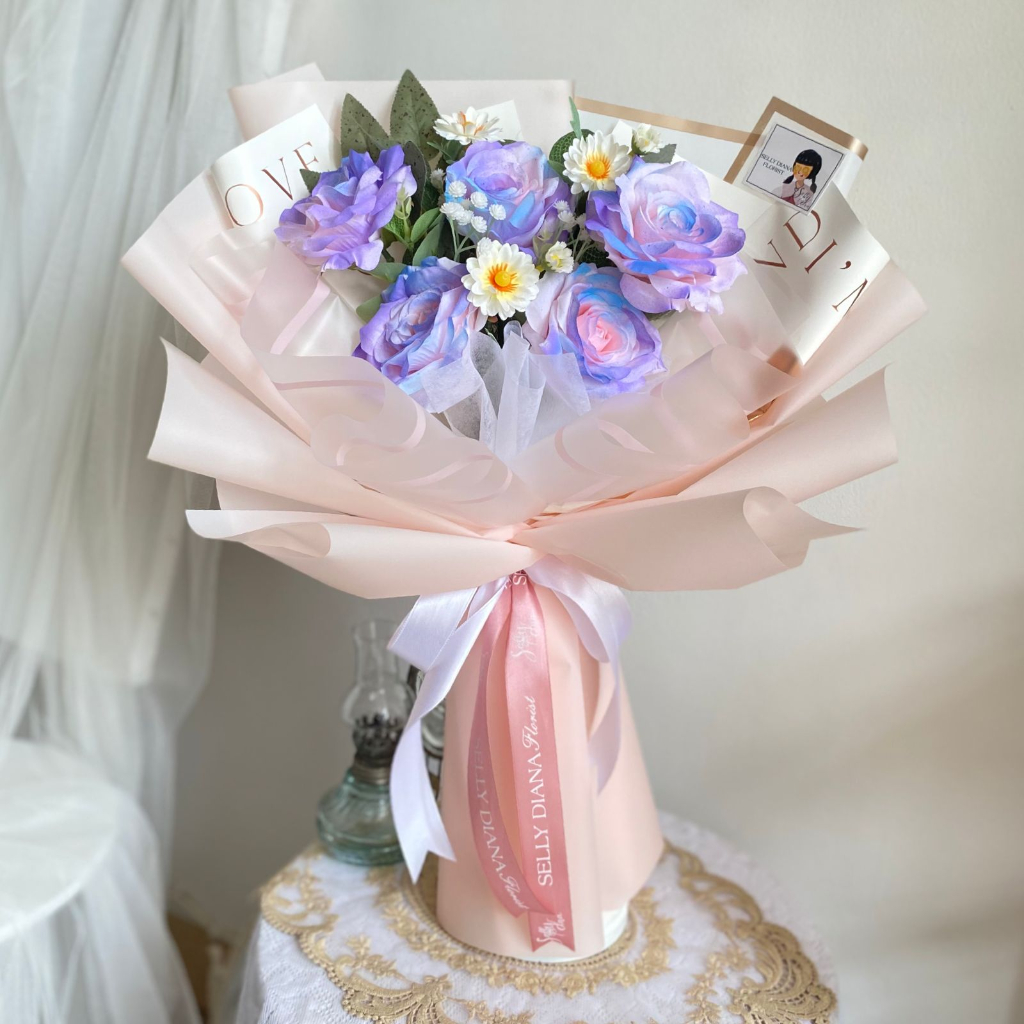 Jual 5 Rose Unicorn With Extra Filler Medium Artificial Flower Bouquet ...