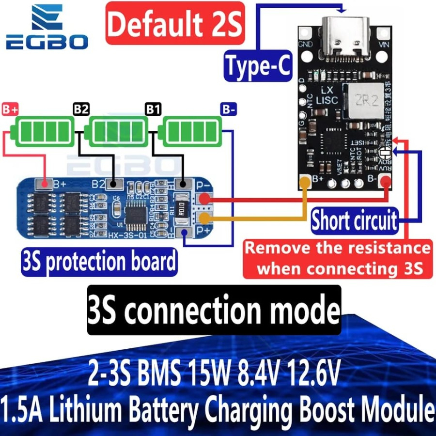 Jual modul charger type-c 2S 3S 8.4v 12.6v step up modul charger 18650 ...
